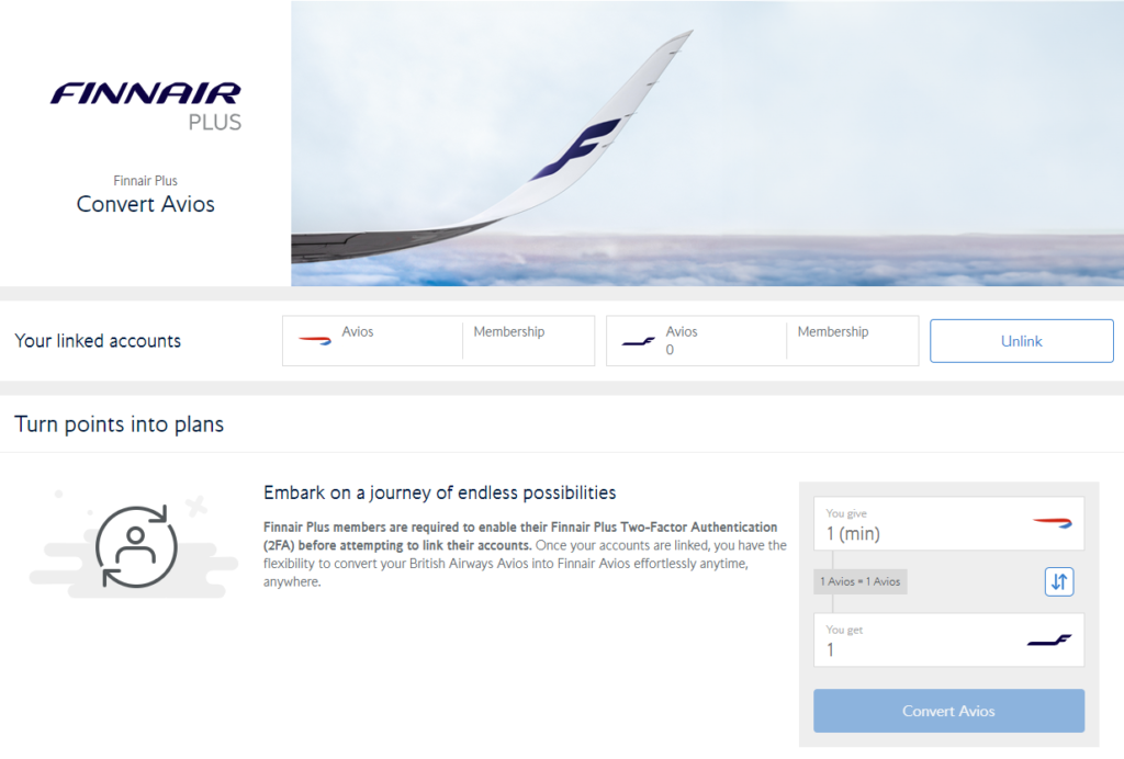 Transfira Avios para a Finnair da British Airways